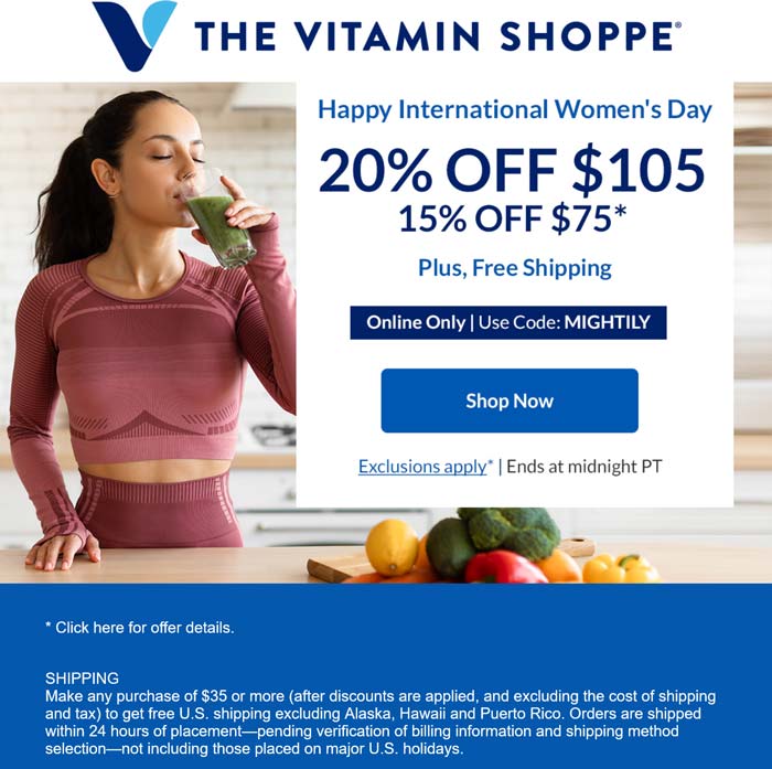 25% off online today at The Vitamin Shoppe via promo code MIGHTILY # ...