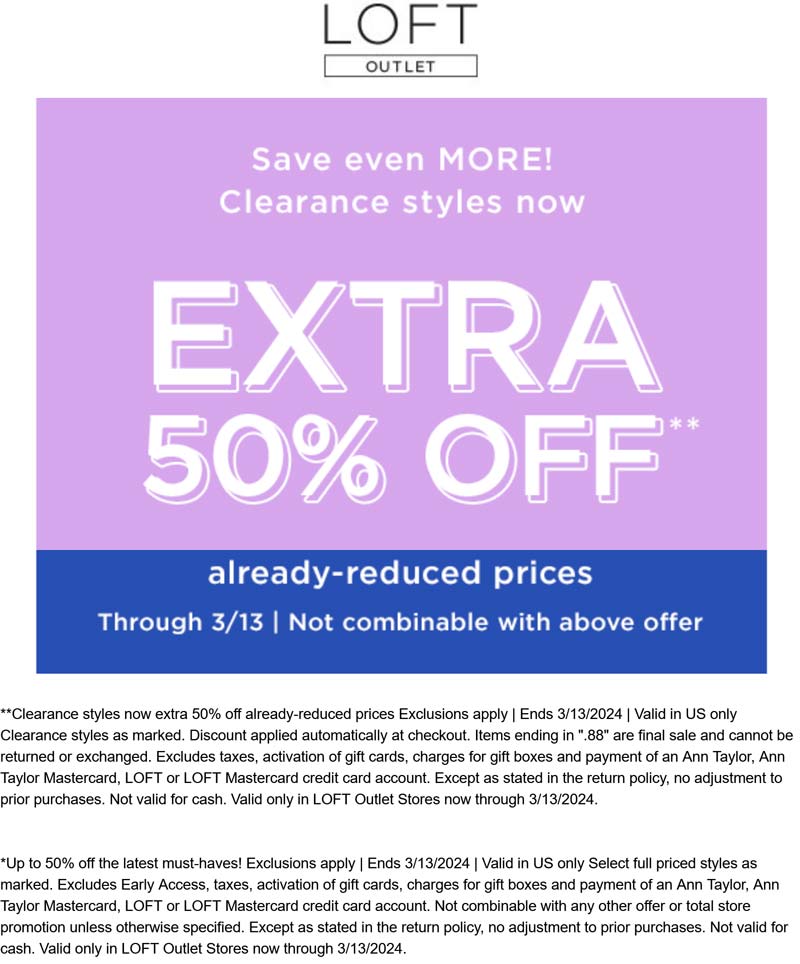 Extra 50% off clearance styles at LOFT Outlet #loftoutlet - The Coupons ...