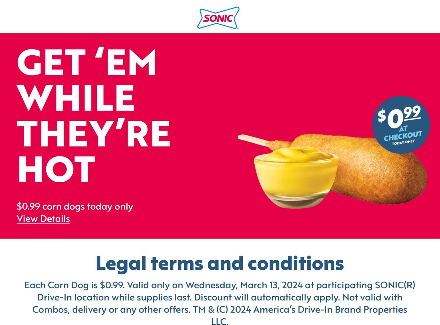 $1 corn dogs today at Sonic Drive-In restaurants #sonicdrivein - The ...
