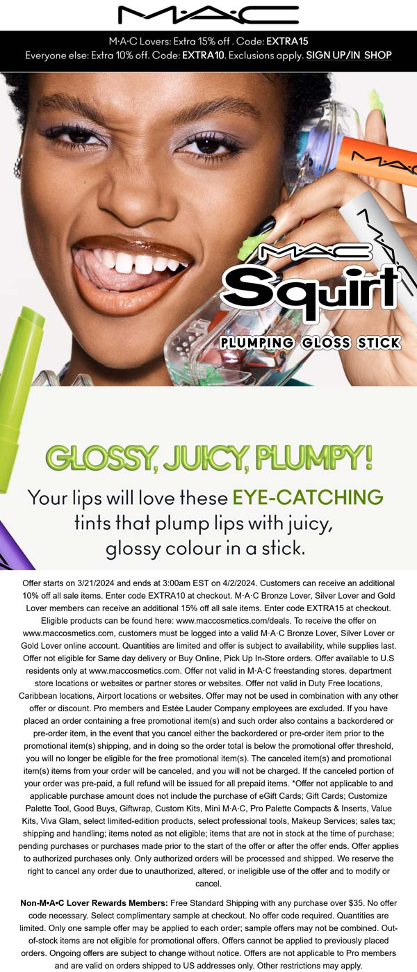 Extra 10-15% off at MAC cosmetics via promo code EXTRA10 #mac - The ...