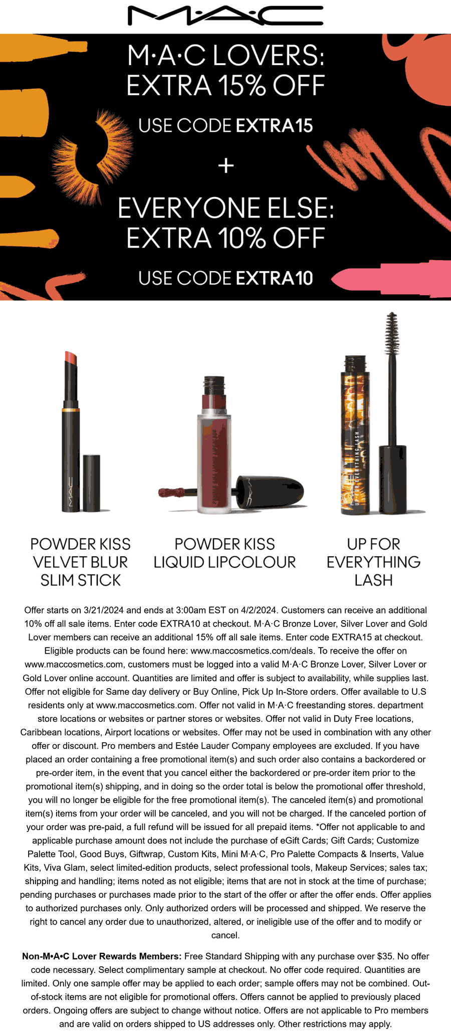 Extra 10-15% off sale items at MAC cosmetics via promo code EXTRA10 or ...