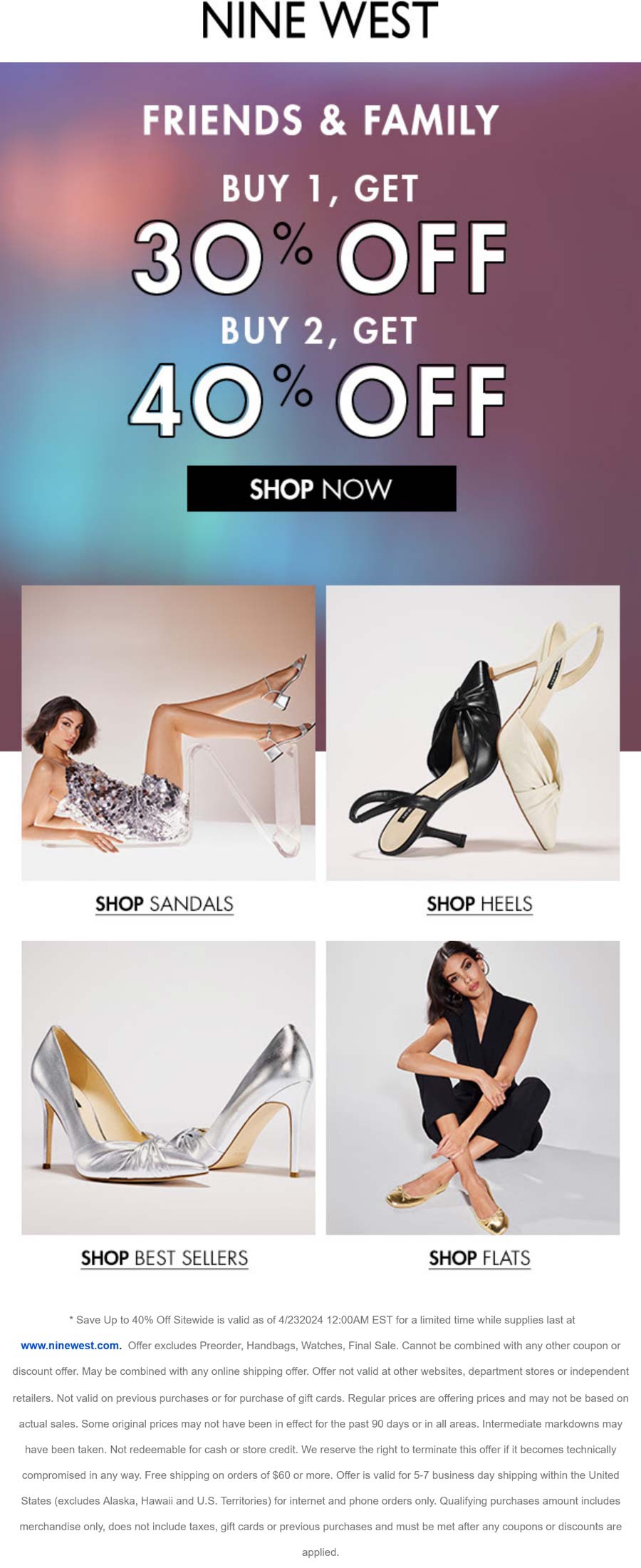 30-40% off shoes & sandals at Nine West #ninewest - The Coupons App®