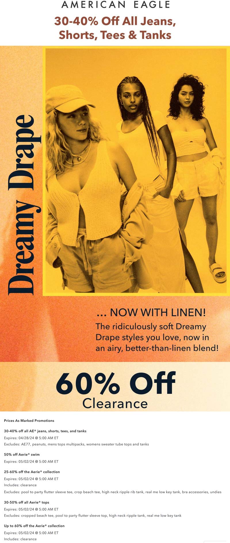 30-40% off jeans shorts tees & tanks at American Eagle #americaneagle ...