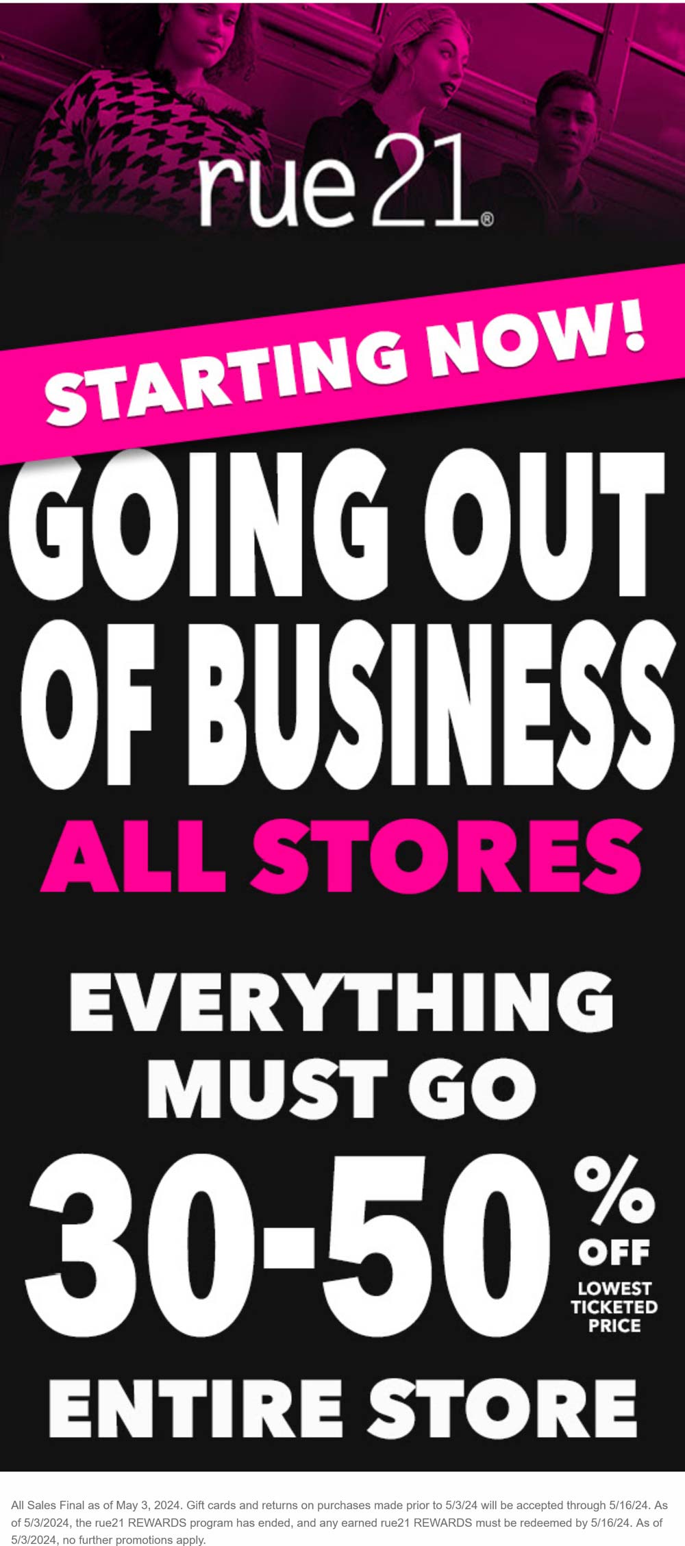 Stores closing 30-50% off everything at Rue21 #rue21 - The Coupons App®