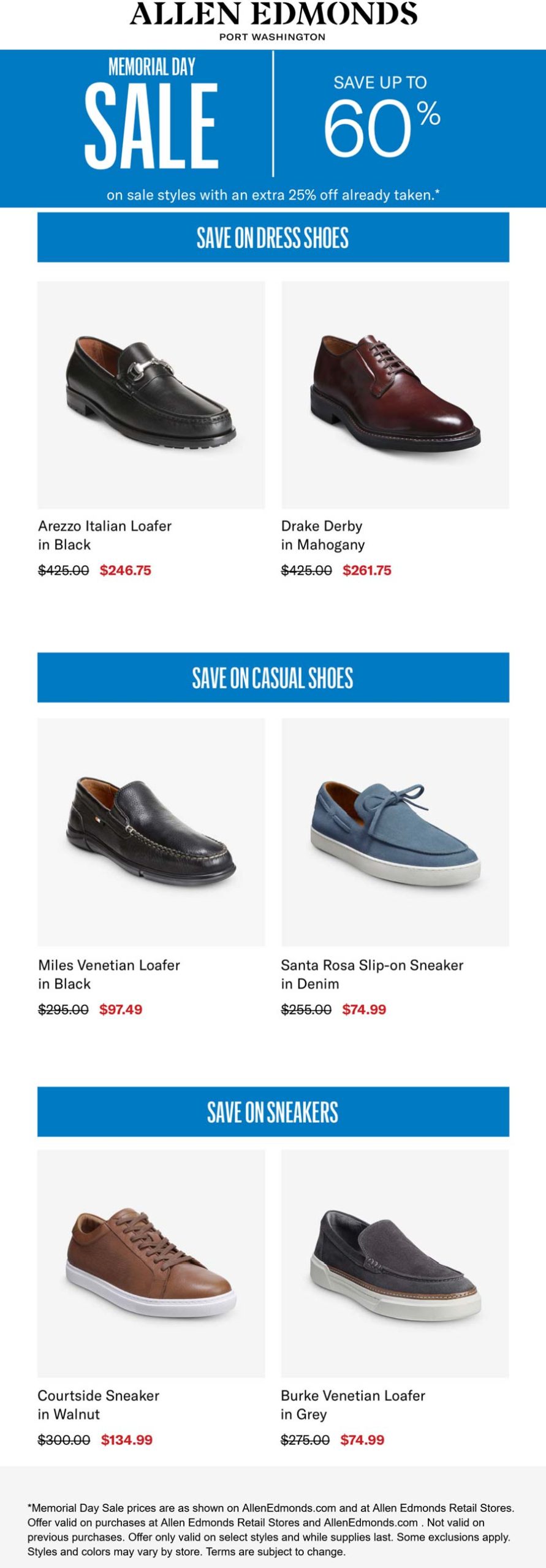 Extra 25% off sale styles at Allen Edmonds shoes, ditto online # ...