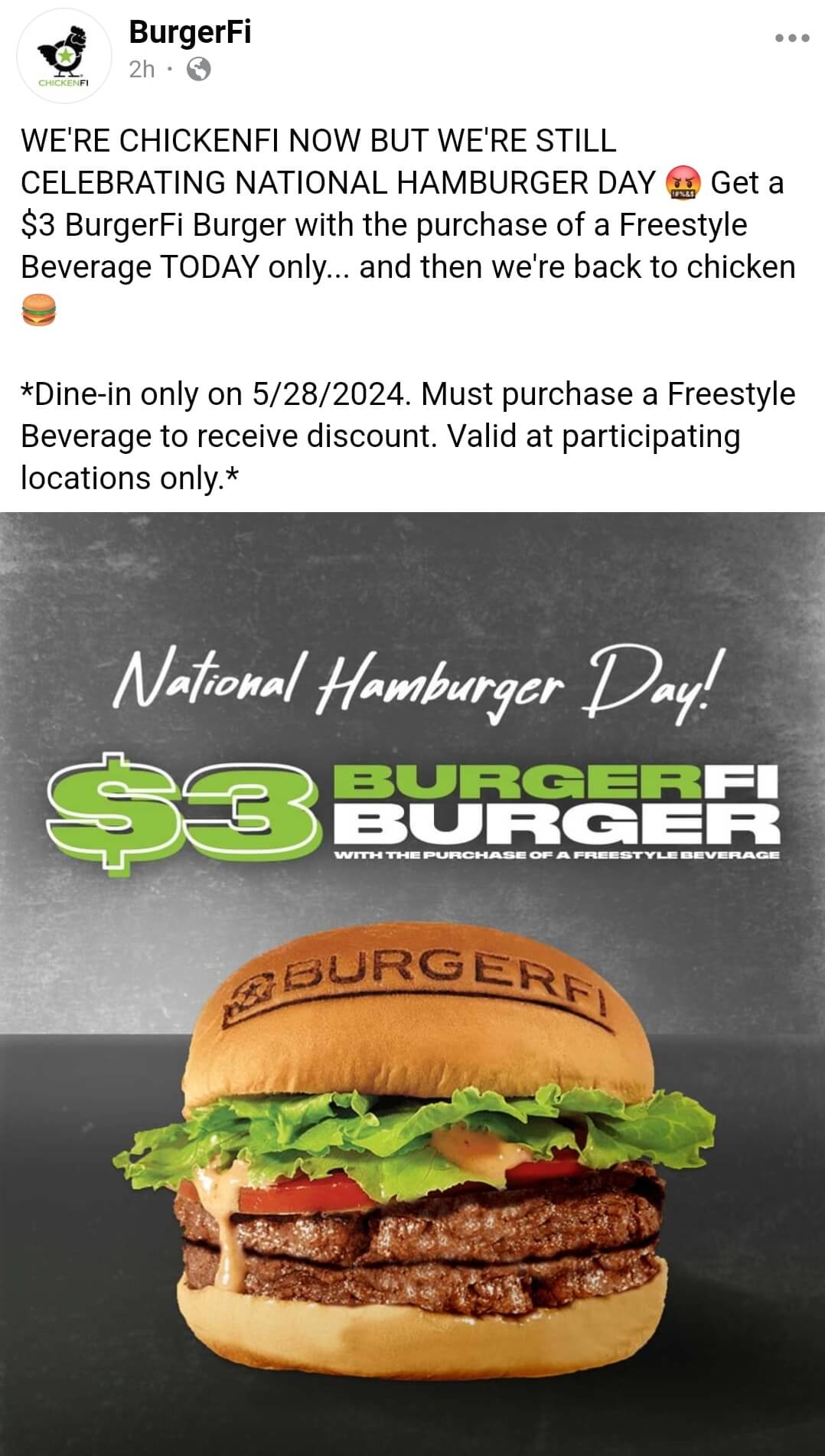 $3 burger today with your drink at BurgerFi #burgerfi - The Coupons App®