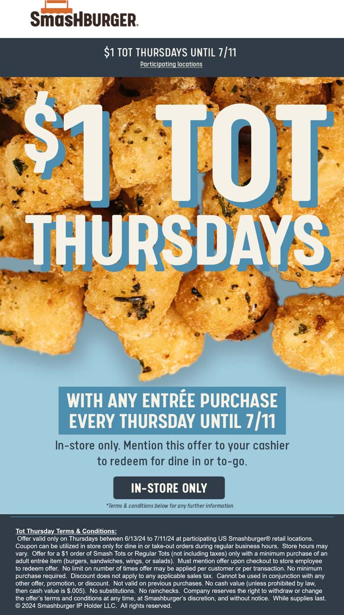 $1 tots with your entree Thursdays at Smashburger #smashburger - The ...