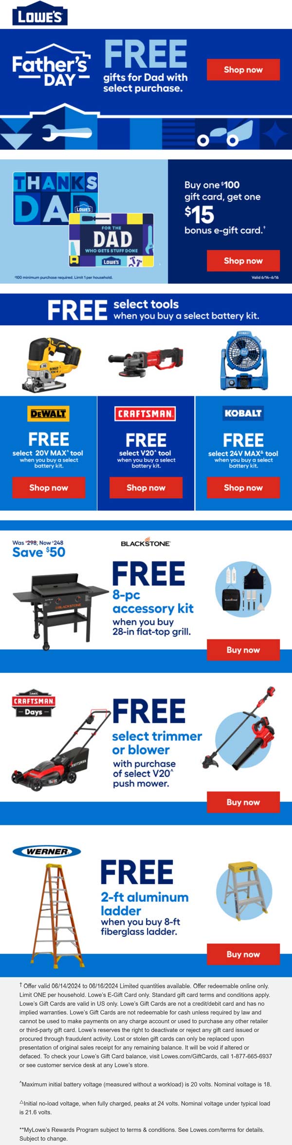 Various free stuff for Dad with purchase at Lowes #lowes - The Coupons App®