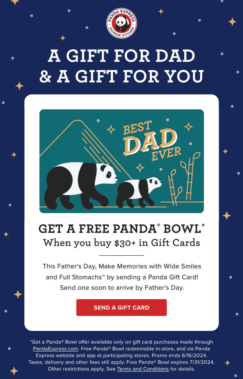 Free bowl on $30 in cards today at Panda Express restaurants # ...
