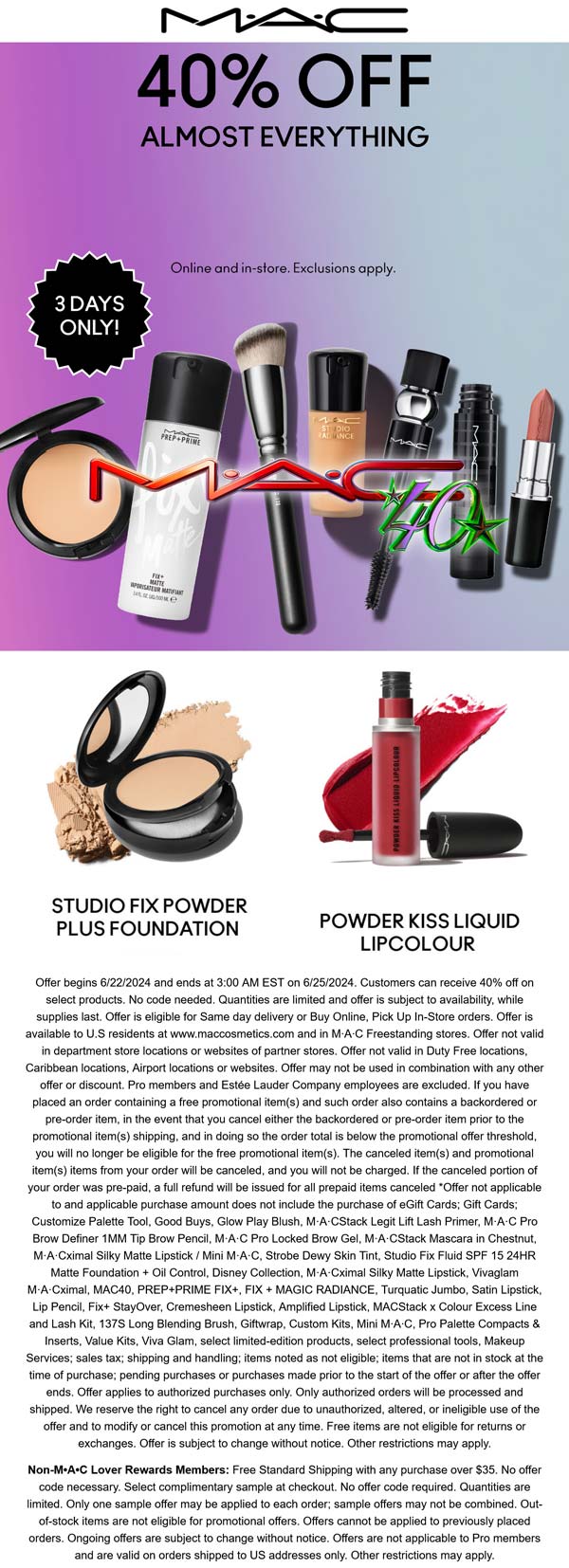 40% at MAC cosmetics #mac - The Coupons App®