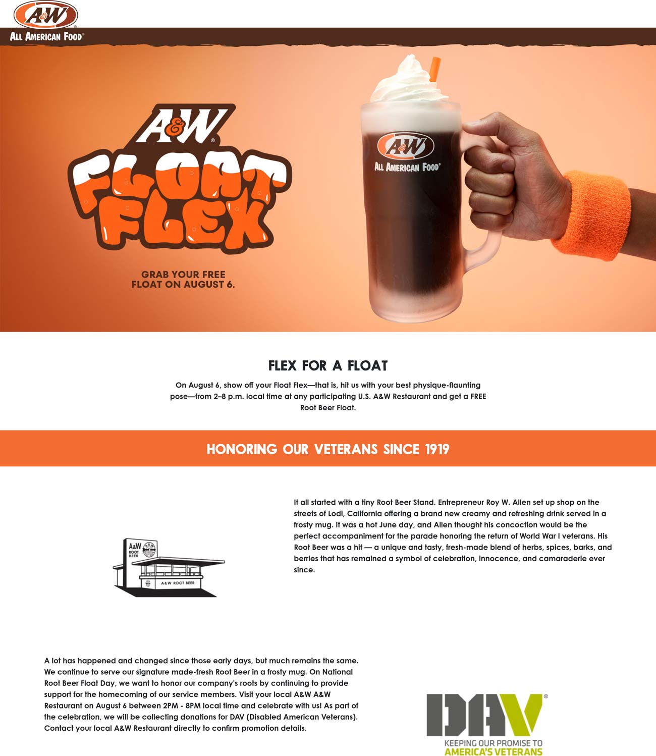 Free root beer float the 6th at A&W restaurants #aw - The Coupons App®