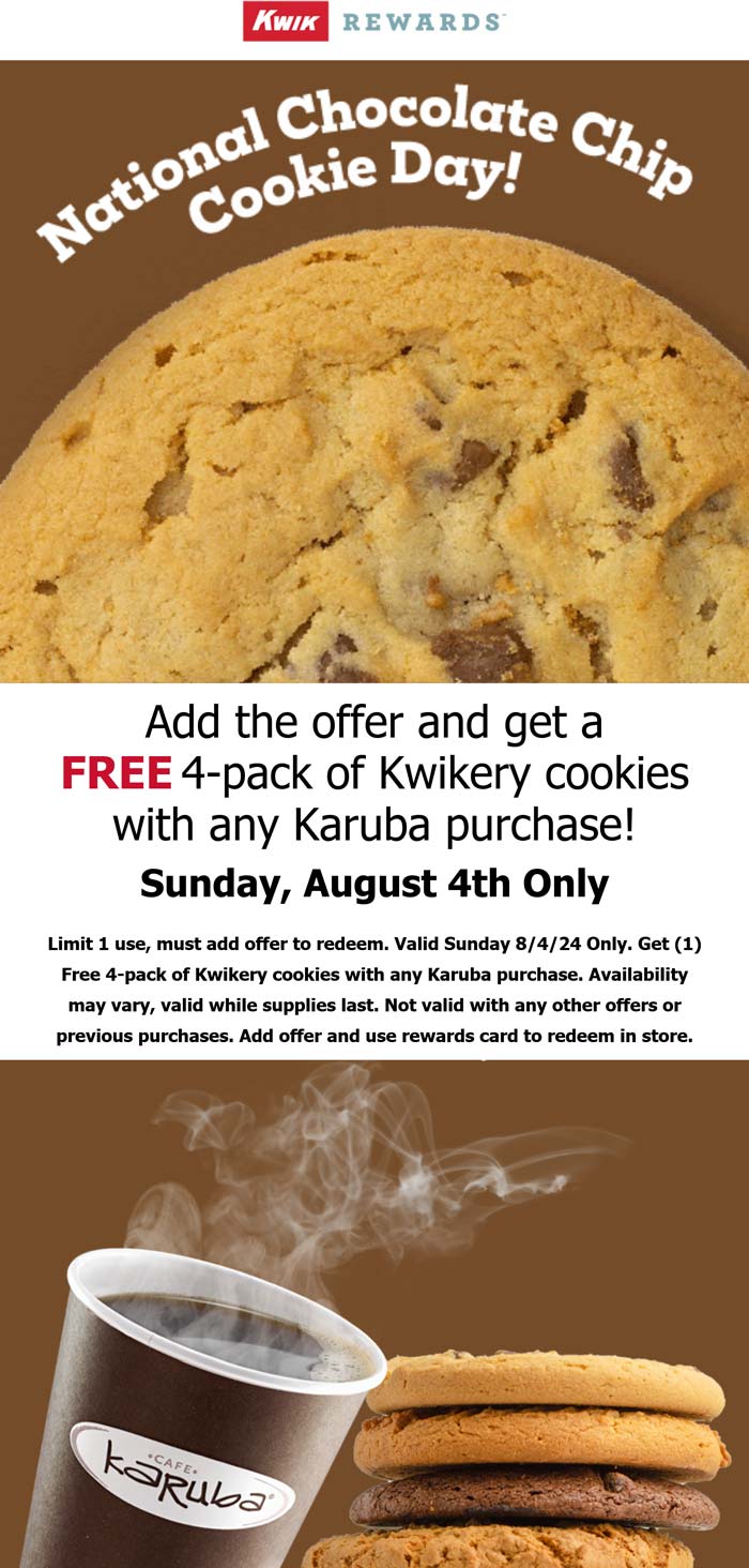 Free 4pk cookies with your coffee today at Kwik Trip gas stations # ...