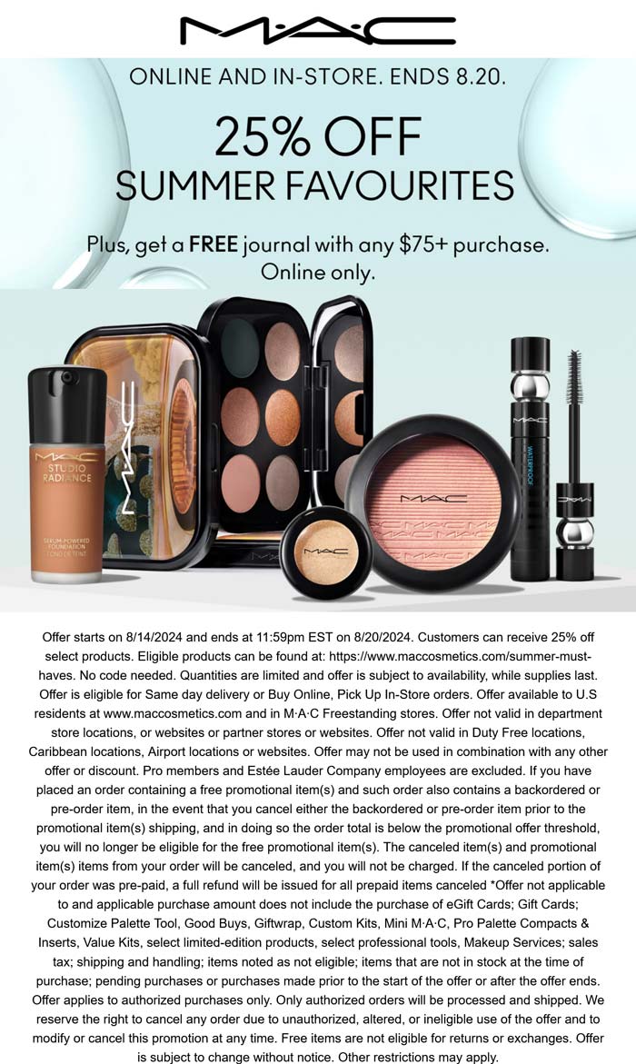 25% off + free journal on $75 at MAC cosmetics, ditto online #mac - The ...