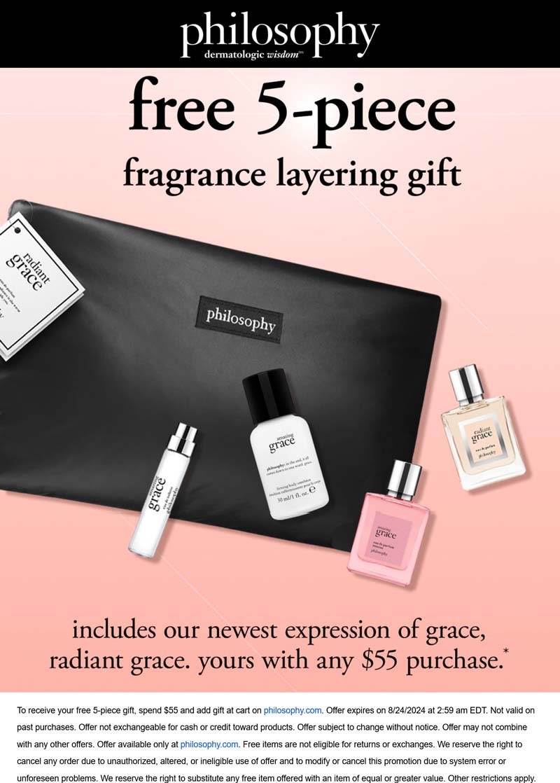 Free 5pc set on $55 at Philosophy #philosophy - The Coupons App®