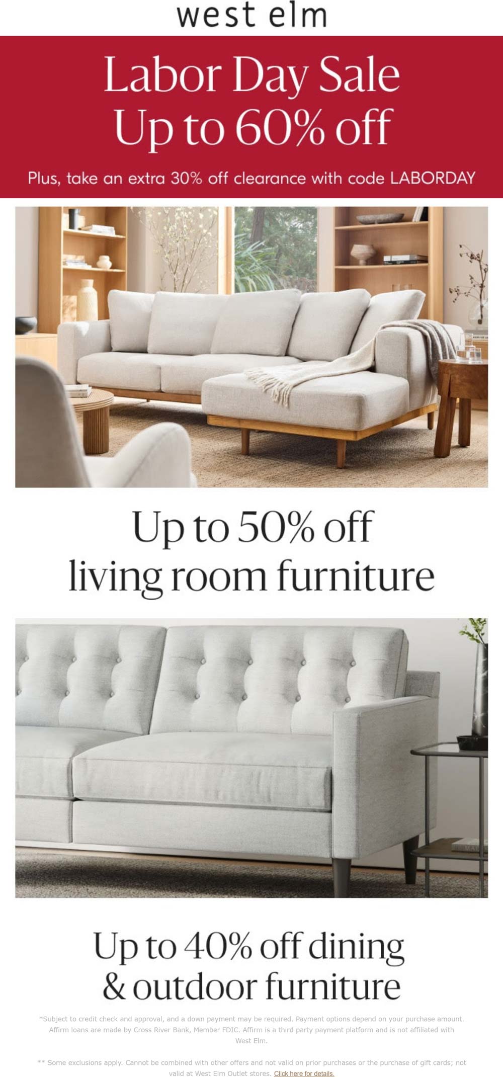 Extra 30% off clearance at West Elm via promo code LABORDAY #westelm ...