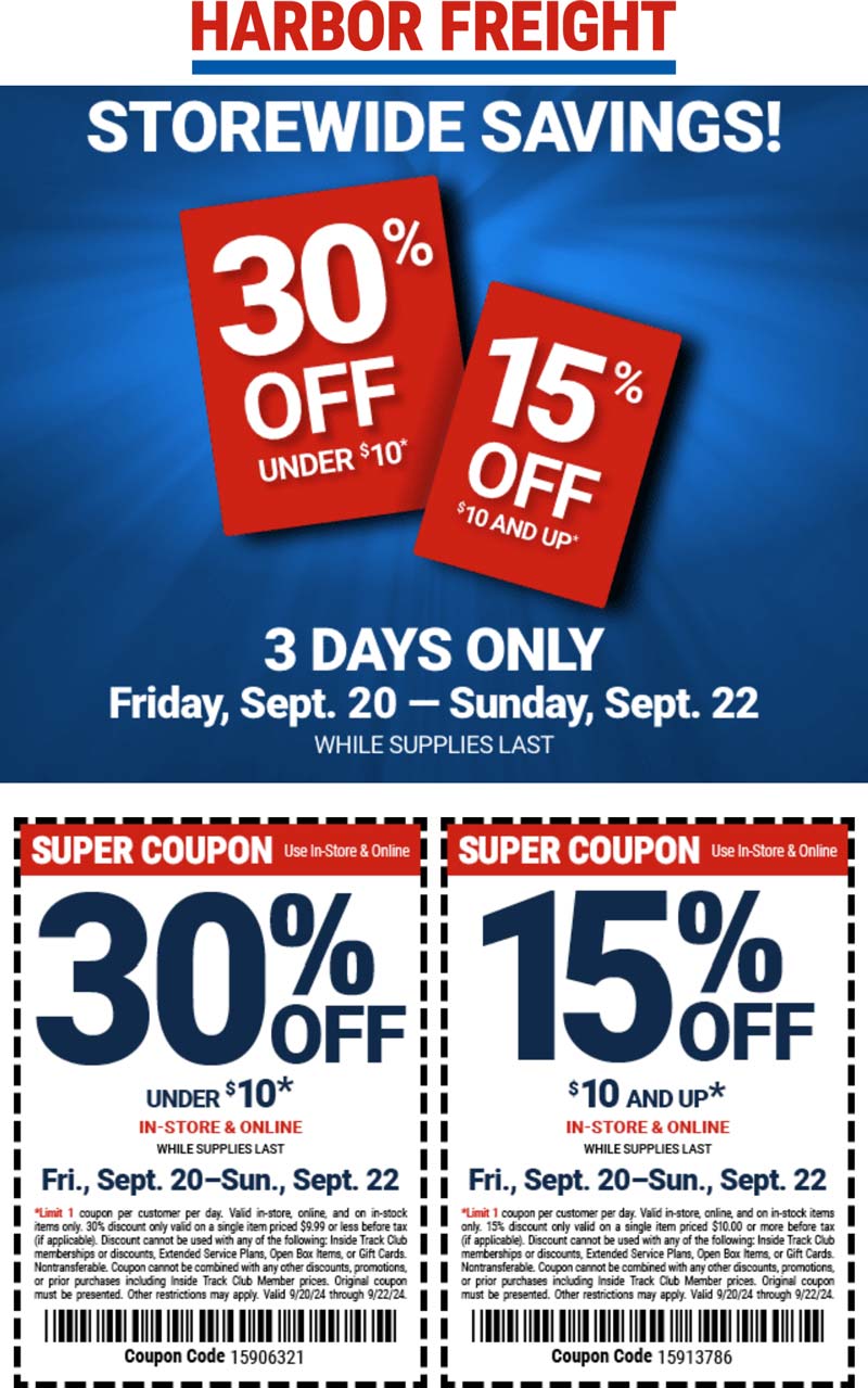15-30% off at Harbor Freight tools #harborfreight - The Coupons App®