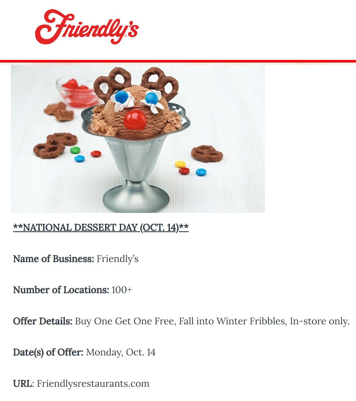 Second fribble dessert free today at Friendlys restaurants #friendlys ...