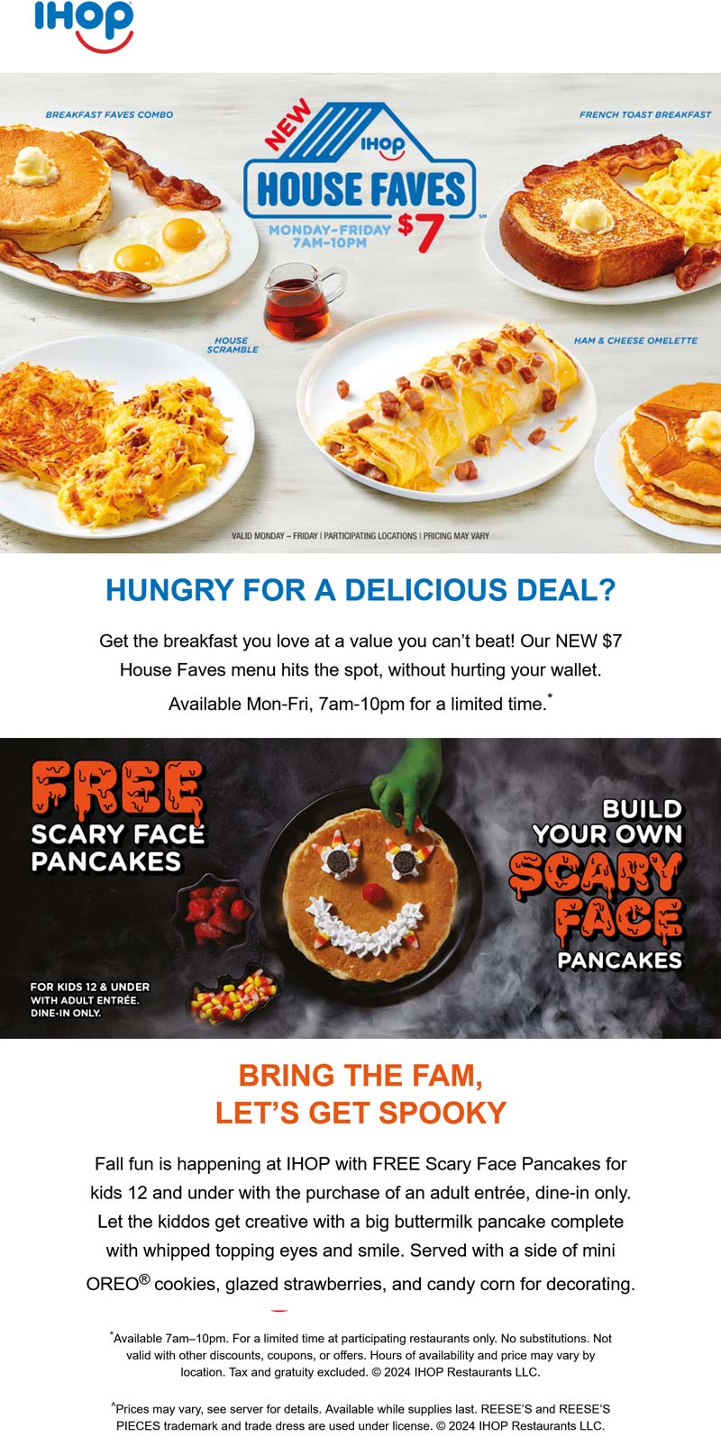 Free scary face pancake + $7 house faves breakfast deals at IHOP #ihop ...