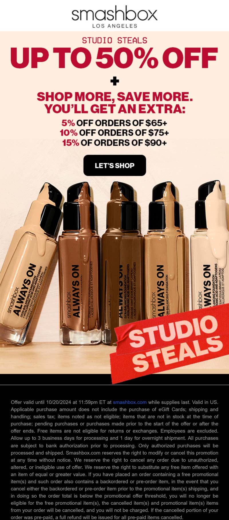 5-15% off $65+ today at Smashbox cosmetics #smashbox - The Coupons App®