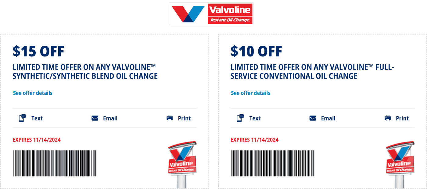 $10-$15 off an oil change at Valvoline #valvoline - The Coupons App®
