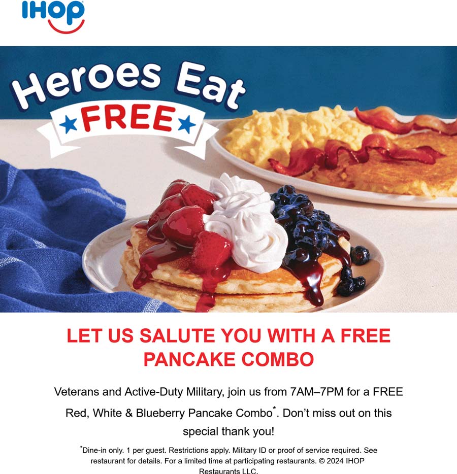 Active & veterans enjoy a free pancake combo at IHOP restaurants #ihop ...