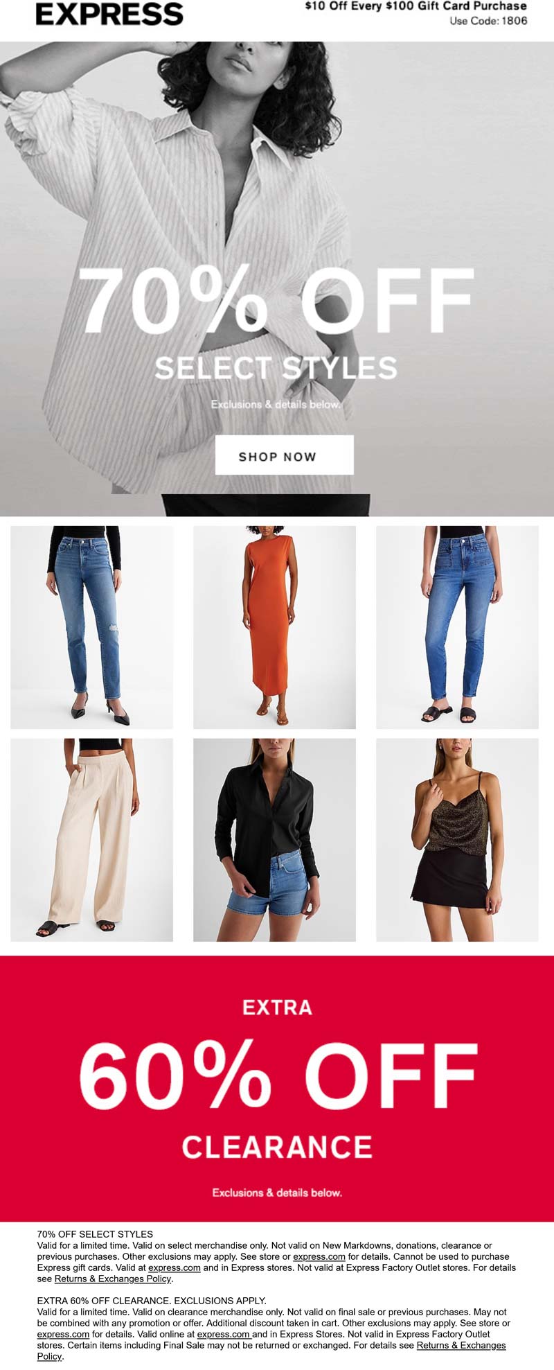 Extra 60-70% off at Express #express - The Coupons App®