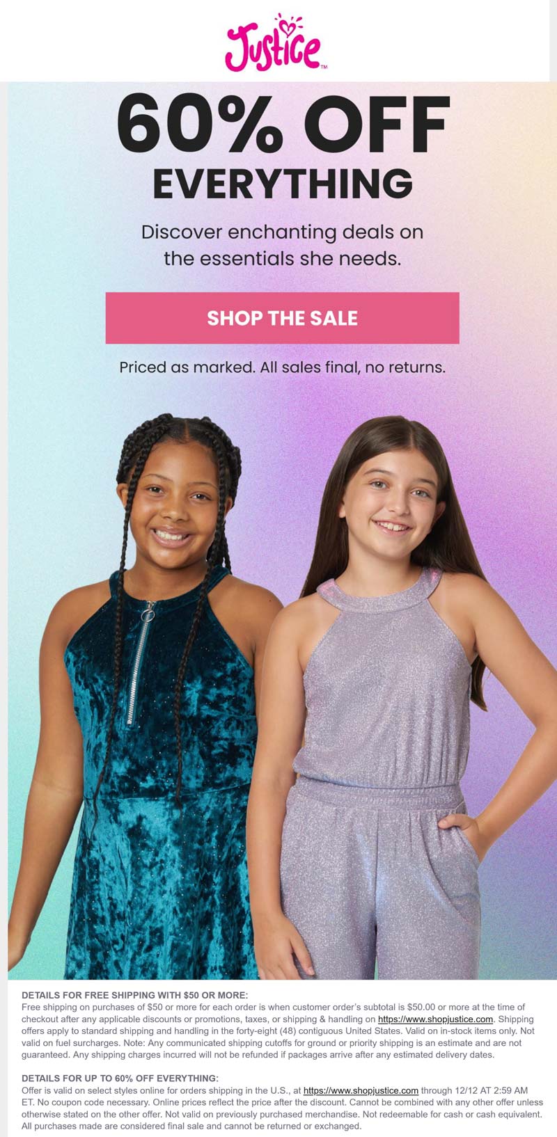 60% off everything at Justice #justice - The Coupons App®