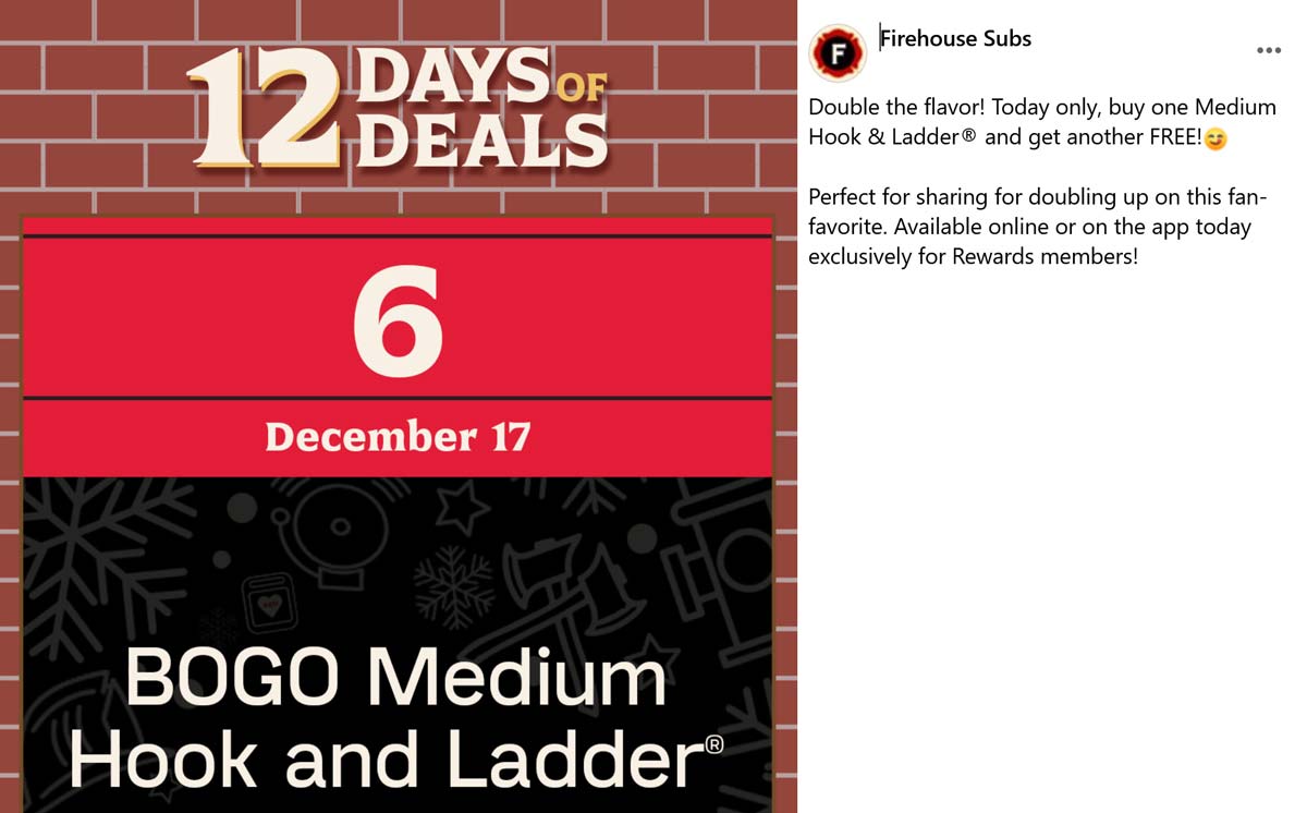 Second hook and ladder sub sandwich free today at Firehouse Subs # ...