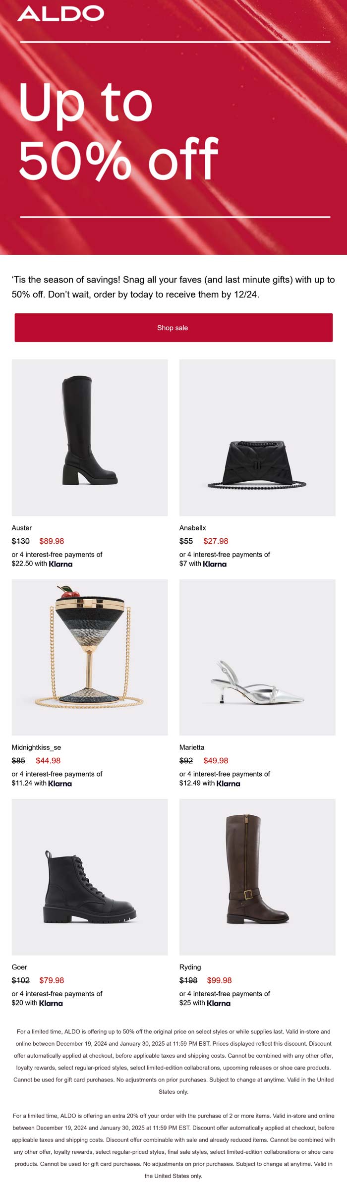 Extra 20-50% off at ALDO, ditto online #aldo - The Coupons App®