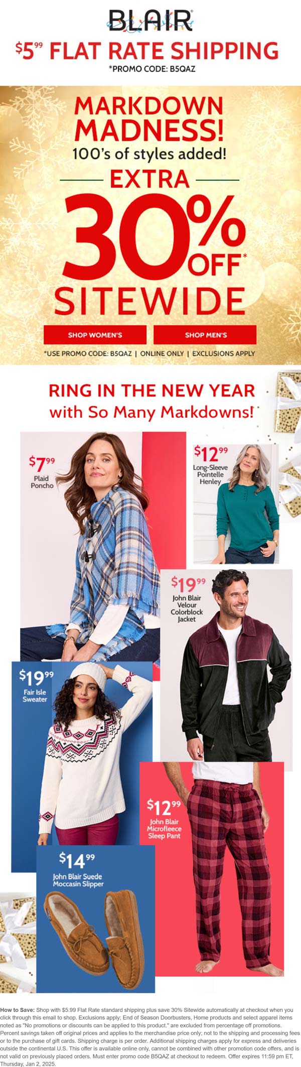 30% off everything at Blair via promo code B5QAZ #blair - The Coupons App®