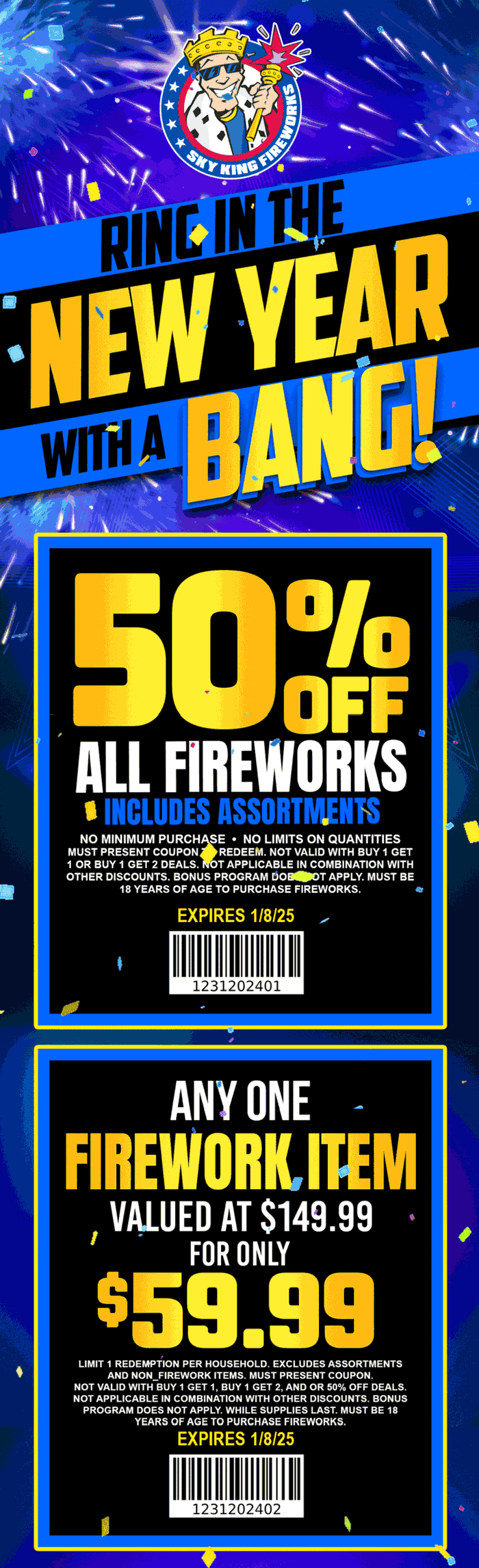 50% off all fireworks at Sky King #skyking - The Coupons App®