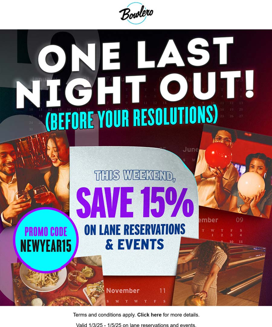 15% off lane reservations at Bowlero bowling alleys via promo code ...