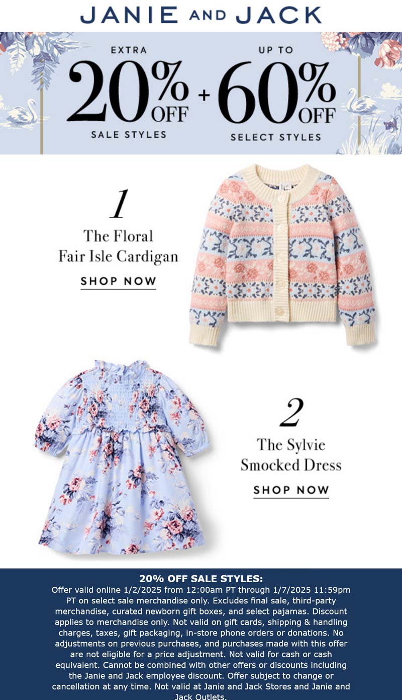 Extra 20% off sale styles today at Janie & Jack #janiejack - The Coupons App®