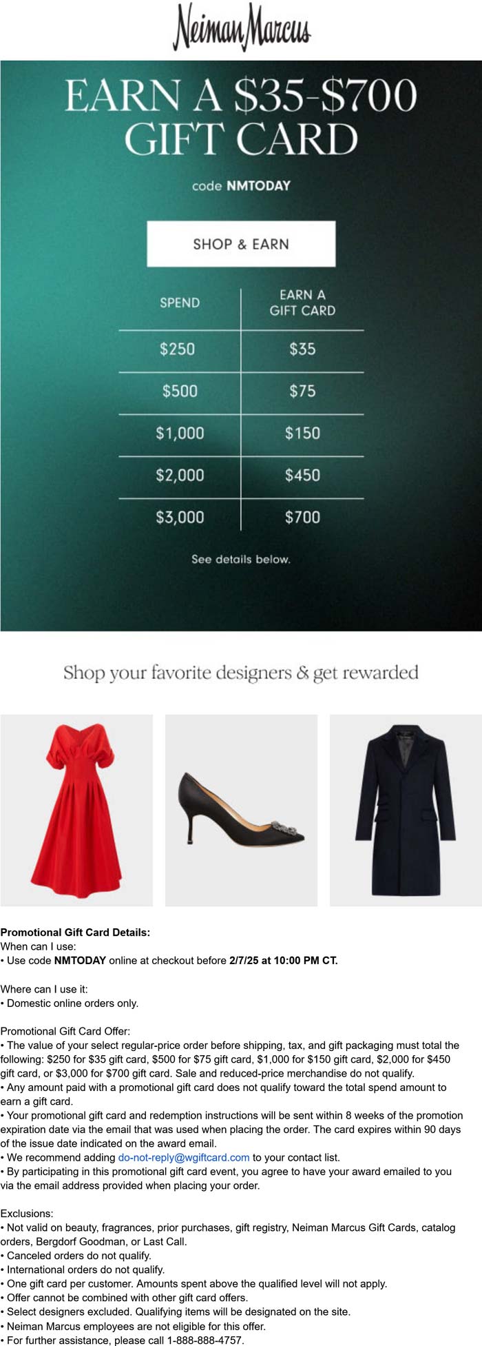 $35-$700 card on $250+ at Neiman Marcus via promo code NMTODAY # ...