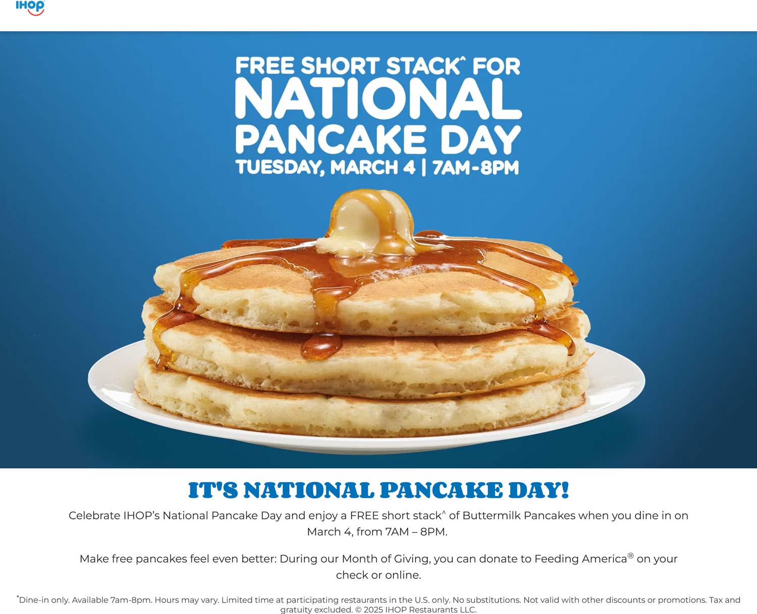 Free pancakes Tues at IHOP restaurants #ihop - The Coupons App®