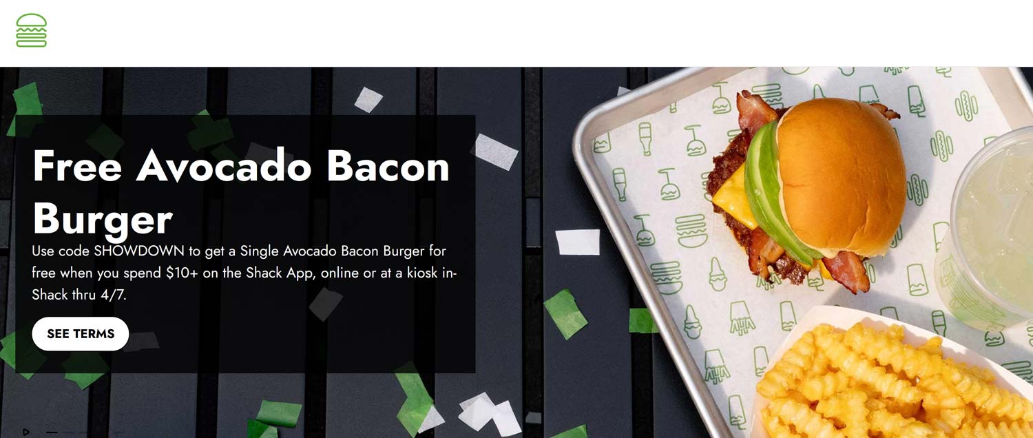 Free avocado bacon cheeseburger on $10 via mobile at Shake Shack via ...