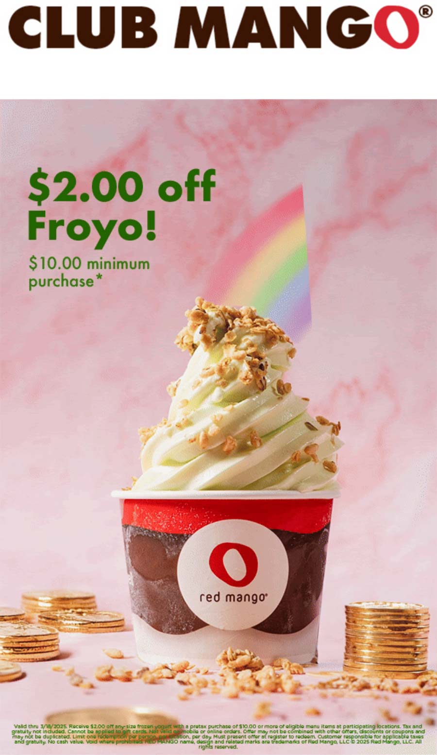 $2 off $10 on frozen yogurt at Red Mango #redmango - The Coupons App®
