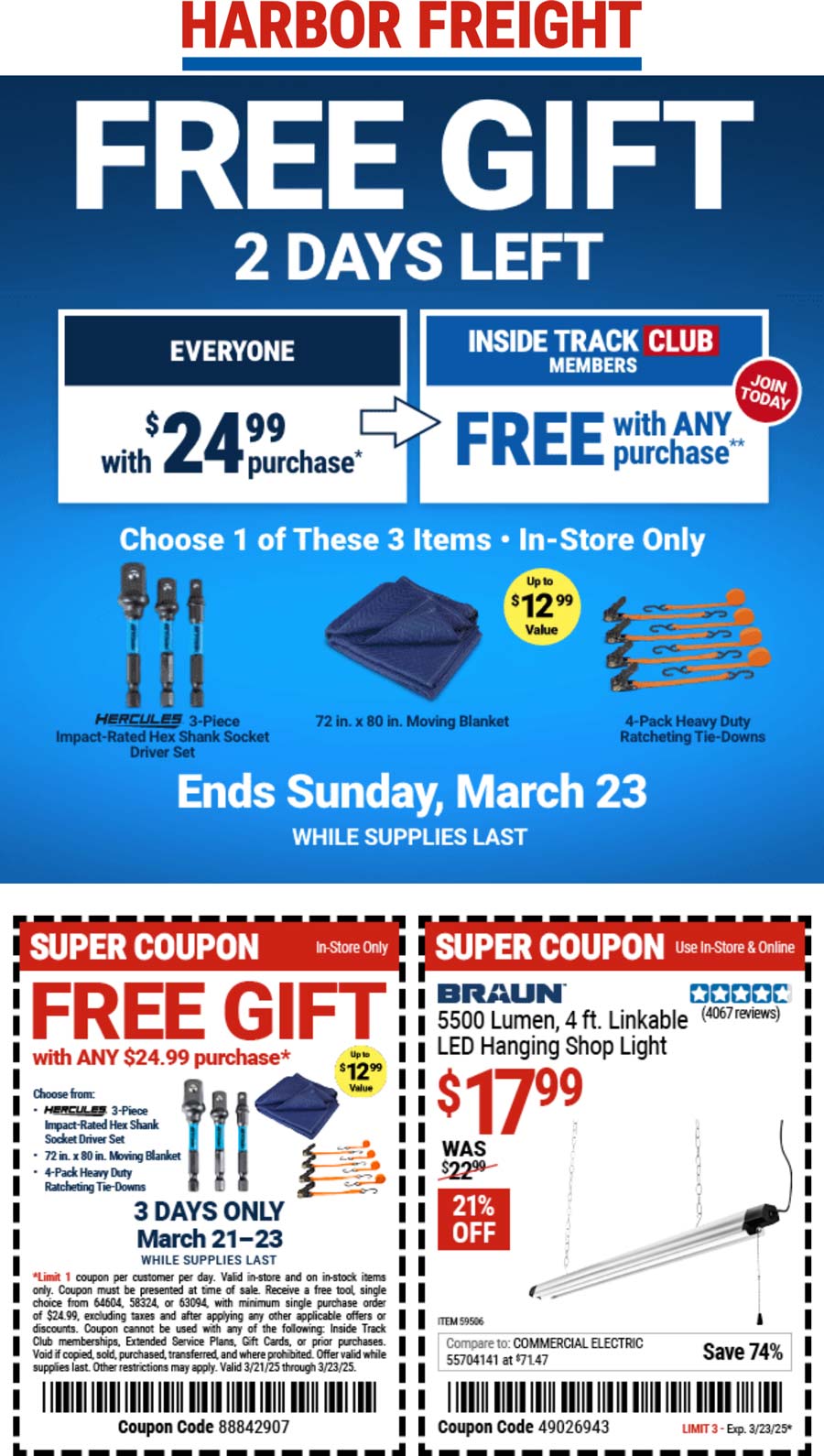 Free item on $25 at Harbor Freight tools #harborfreight - The Coupons App®