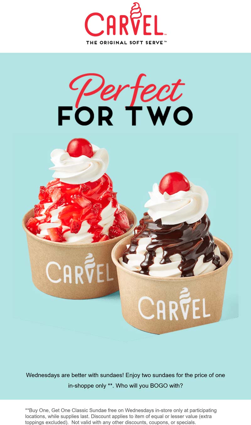 Second ice cream sundae free today at Carvel #carvel - The Coupons App®