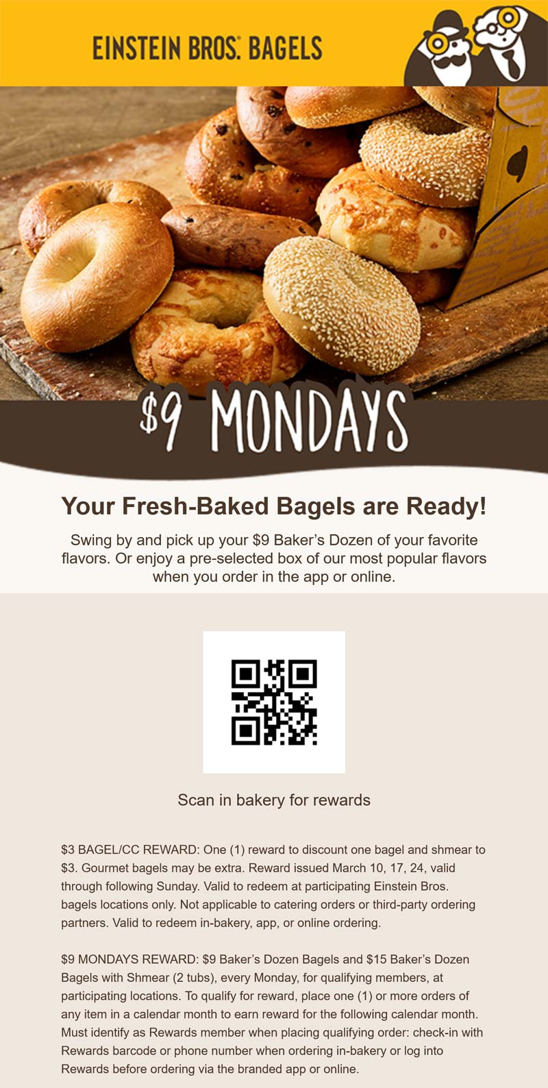 $9 bakers dozen bagels today at Einstein Bros Bagels # ...