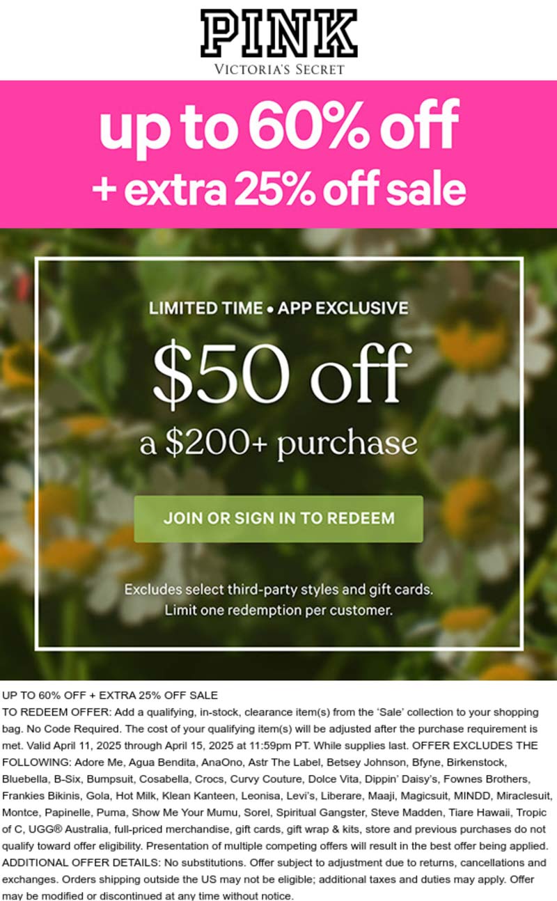 Extra 25% off sale items & more at PINK #pink - The Coupons App®