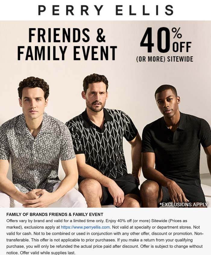 40% off everything online at Perry Ellis #perryellis - The Coupons App®