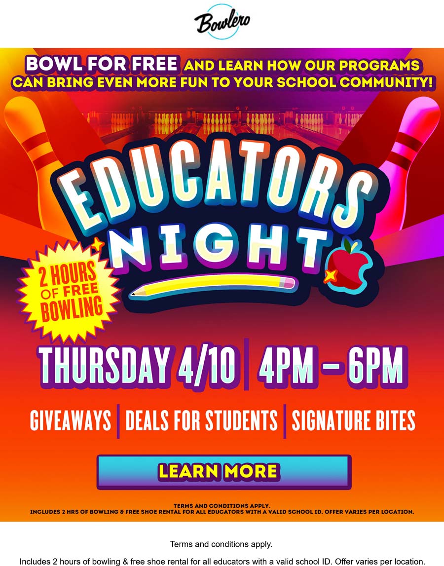 Teachers enjoy 2hrs of free bowling Thurs at Bowlero #bowlero - The ...