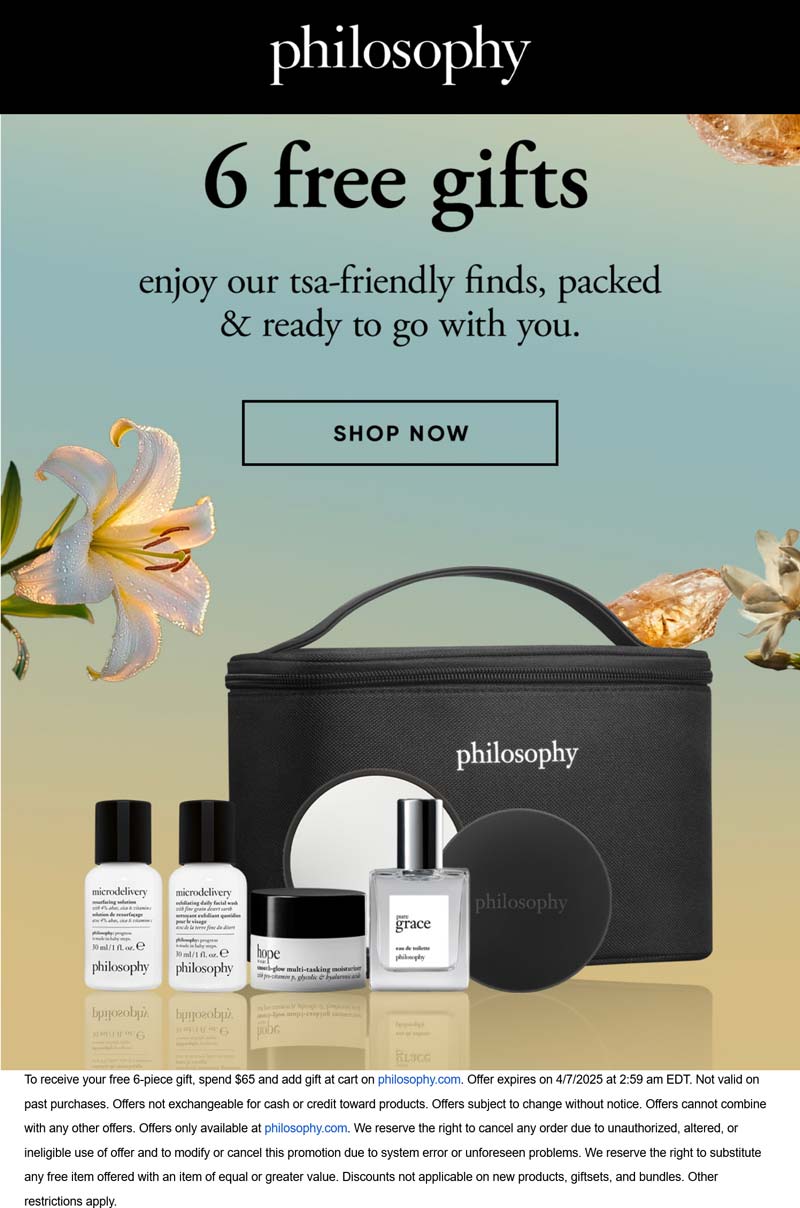 6 free items on $65 today at Philosophy #philosophy - The Coupons App®