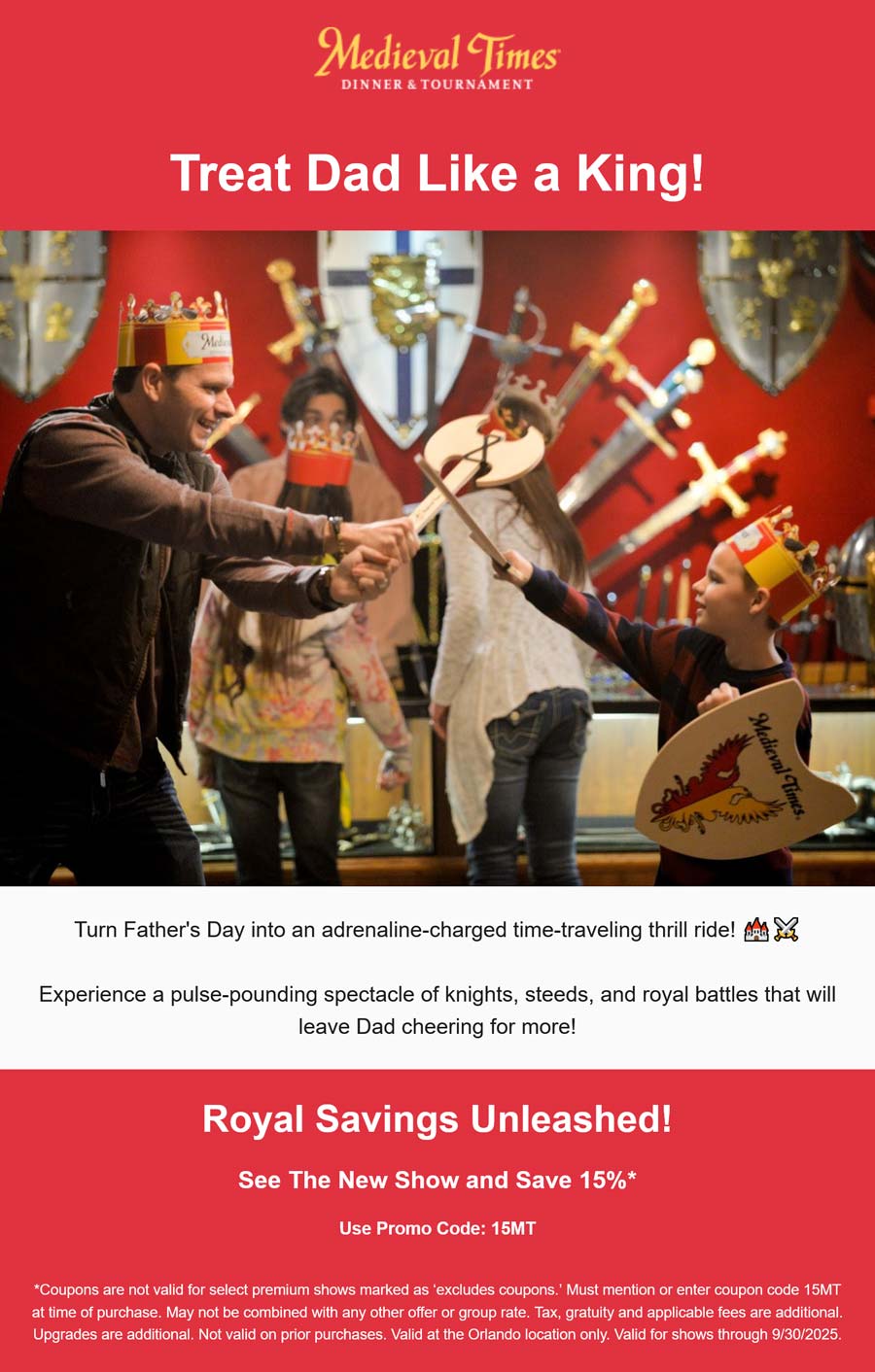 15% off at Medieval Times dinner and tournament via promo code 15MT # ...