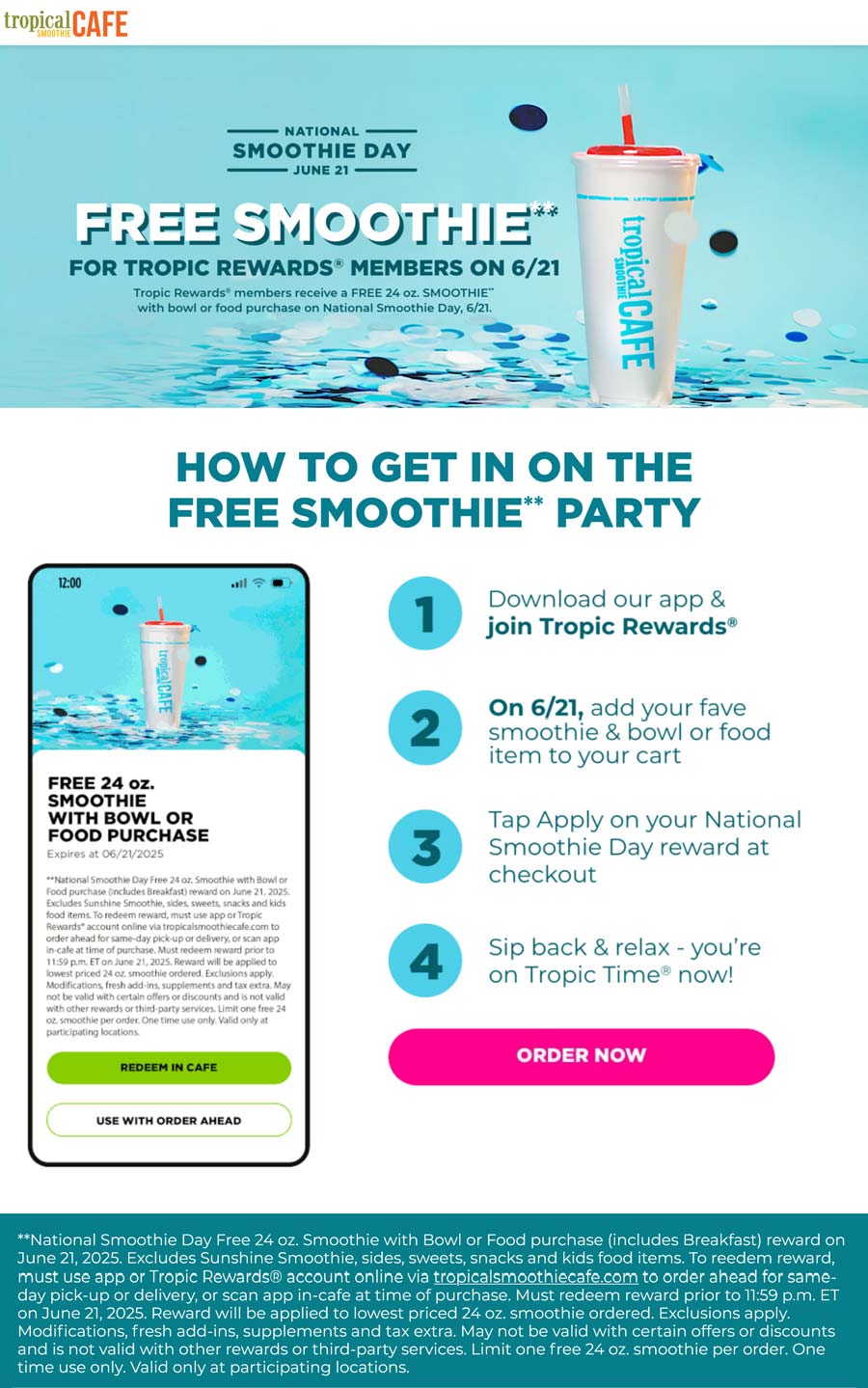 Free 24oz smoothie via login Saturday at Tropical Smoothie Cafe # ...