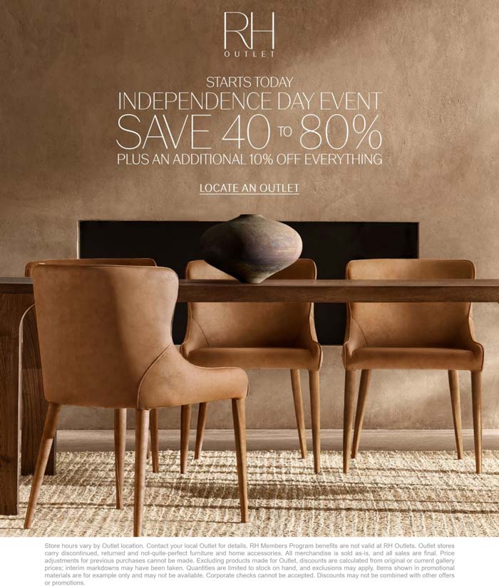 50-80% off at RH Outlet #rhoutlet - The Coupons App®