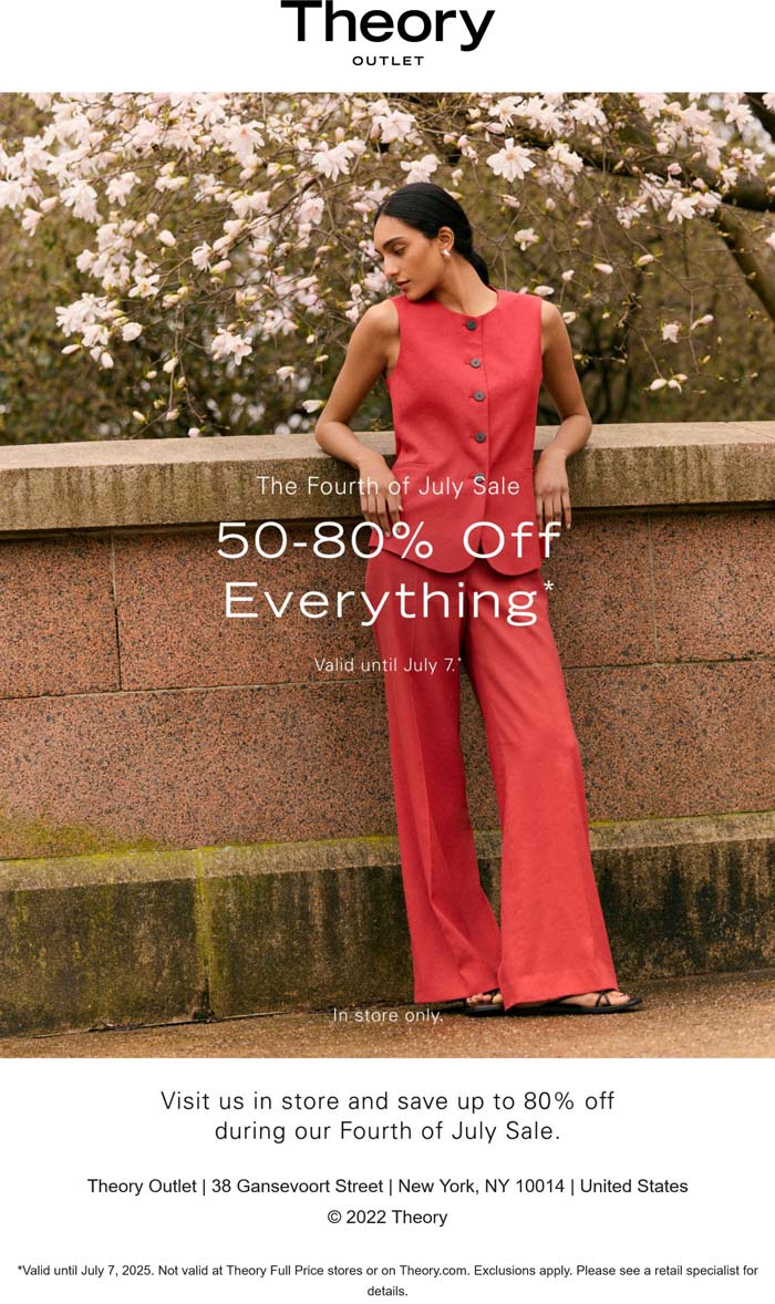 50-80% off everything at Theory Outlet #theoryoutlet - The Coupons App®