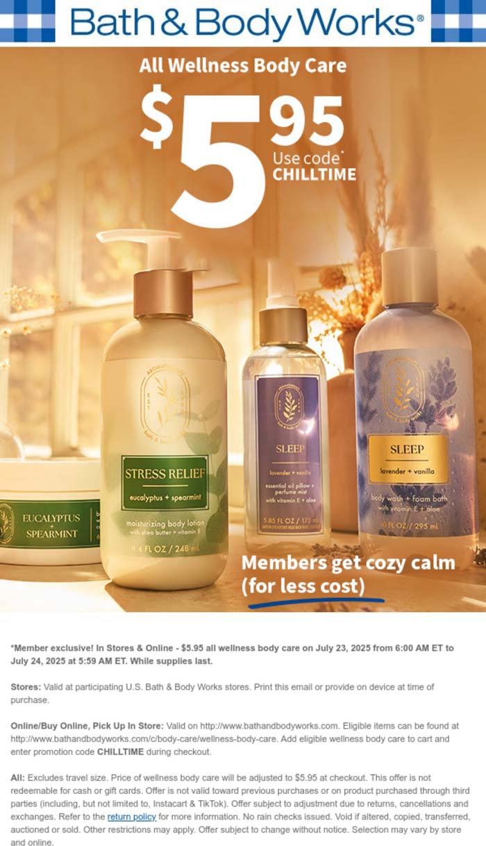 All wellness body care = $6 today at Bath & Body Works via promo code ...