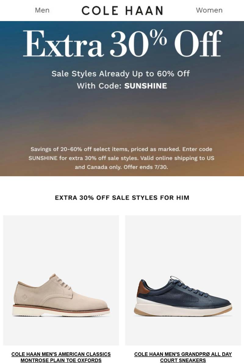 Extra 30% off at Cole Haan via promo code SUNSHINE #colehaan - The ...